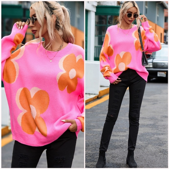 Lovely Rosetta | Sweaters | Pretty In Pink Floral Sweater | Poshmark